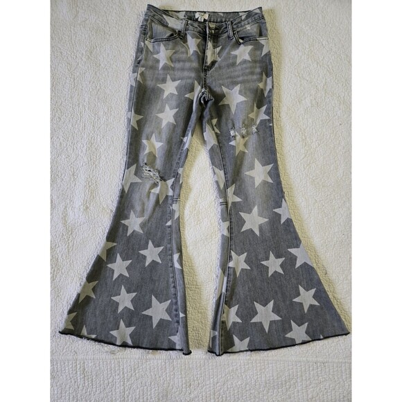 easel | Bottoms | Easel Girls Starred Flare Legged Destressed Stretchy ...